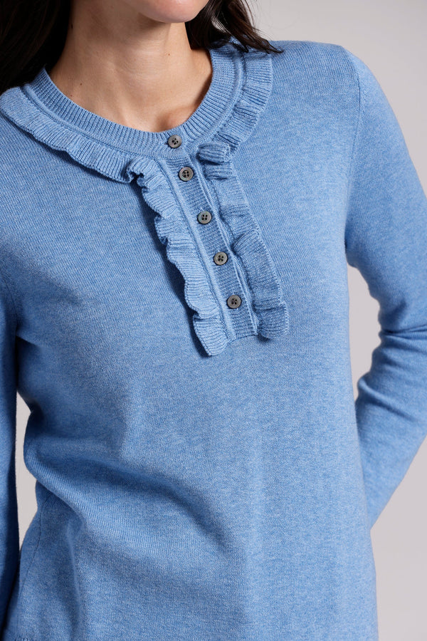 Minnie Rose Cotton Cashmere Henley with Ruffles - Puritan Cape Cod